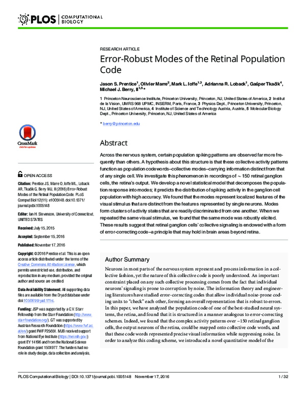 (PDF) Error-Robust Modes of the Retinal Population Code