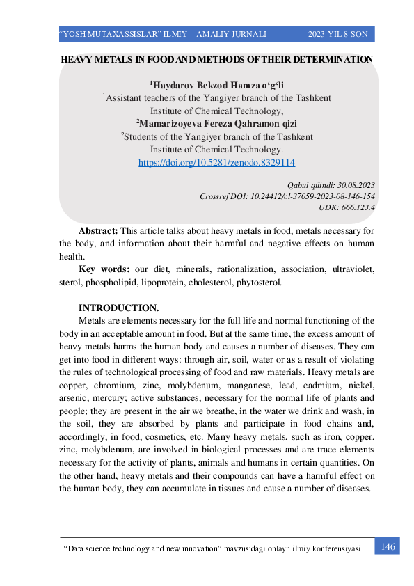 (PDF) HEAVY METALS IN FOOD AND METHODS OF THEIR DETERMINATION