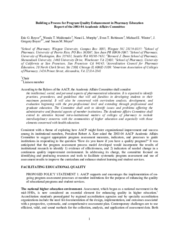 (PDF) Building a Process for Program Quality Enhancement in Pharmacy ...