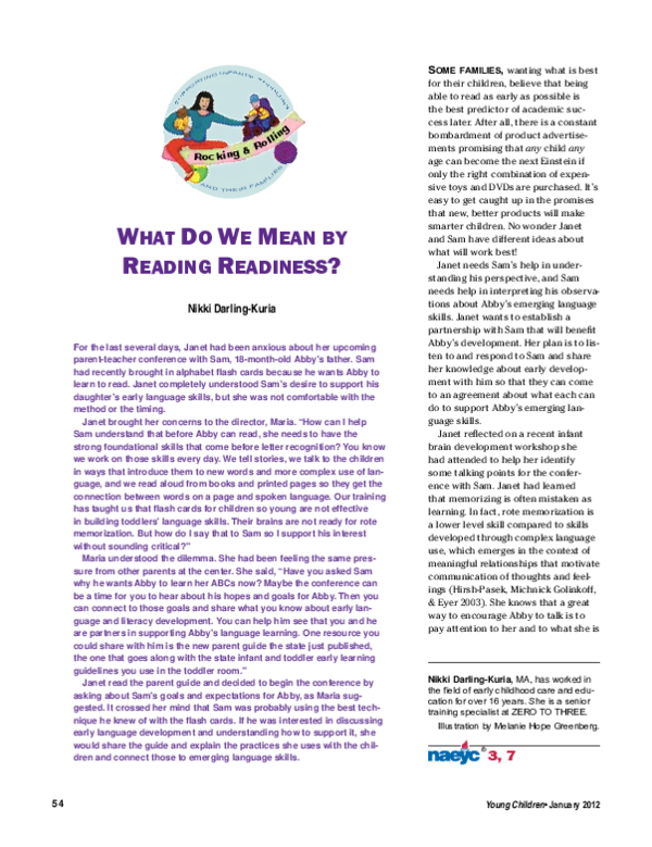 (PDF) What Do We Mean by Reading Readiness?