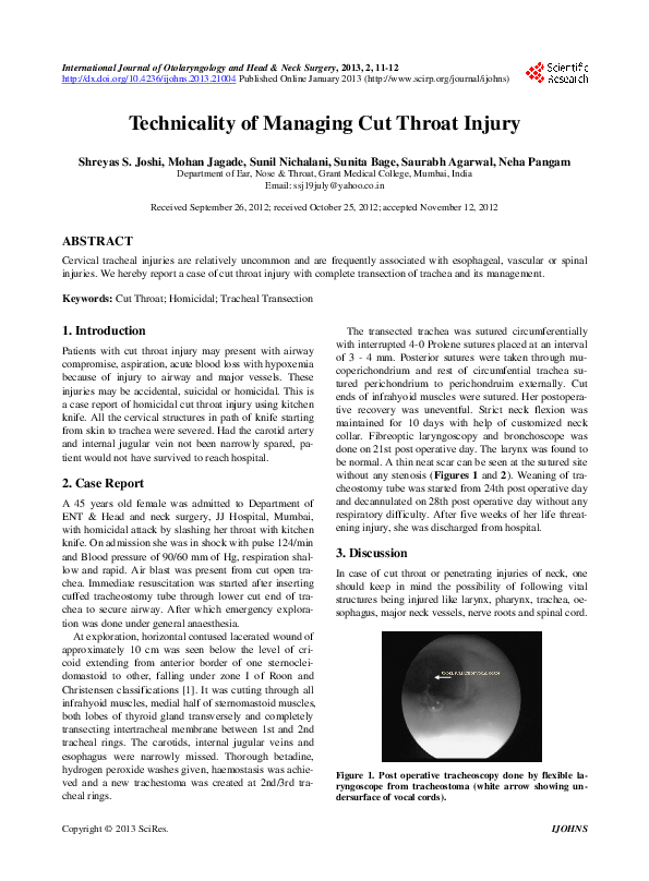(PDF) Technicality of Managing Cut Throat Injury
