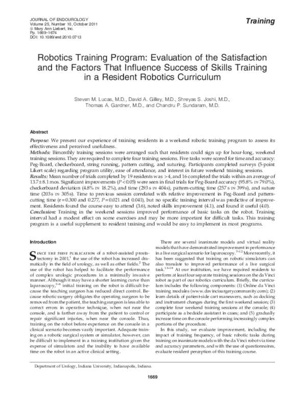 (PDF) Robotics Training Program: Evaluation of the Satisfaction and the ...