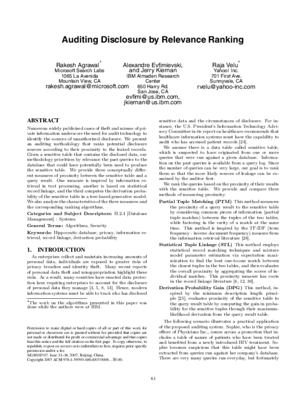 (PDF) Auditing disclosure by relevance ranking