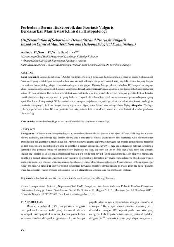 (PDF) Perbedaan Dermatitis Seboroik dan Psoriasis Vulgaris Berdasarkan ...