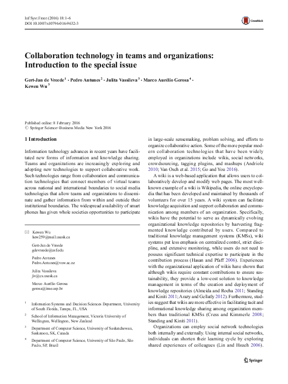 (PDF) Collaboration technology in teams and organizations: Introduction ...