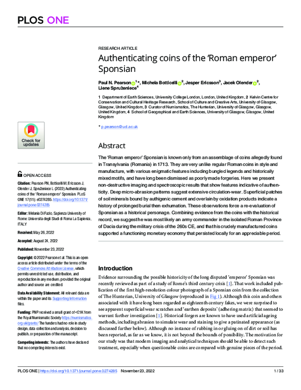 (PDF) Authenticating coins of the ‘Roman emperor’ Sponsian