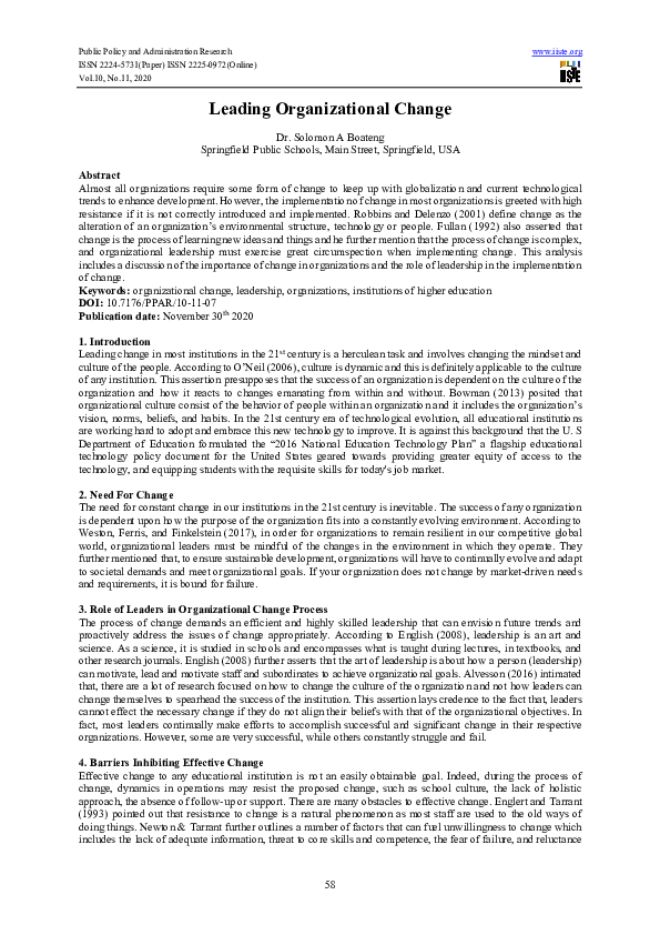 (PDF) Leading Organizational Change