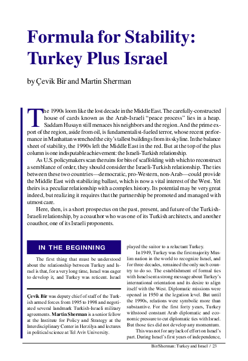 (PDF) Formula for Stability: Turkey Plus Israel