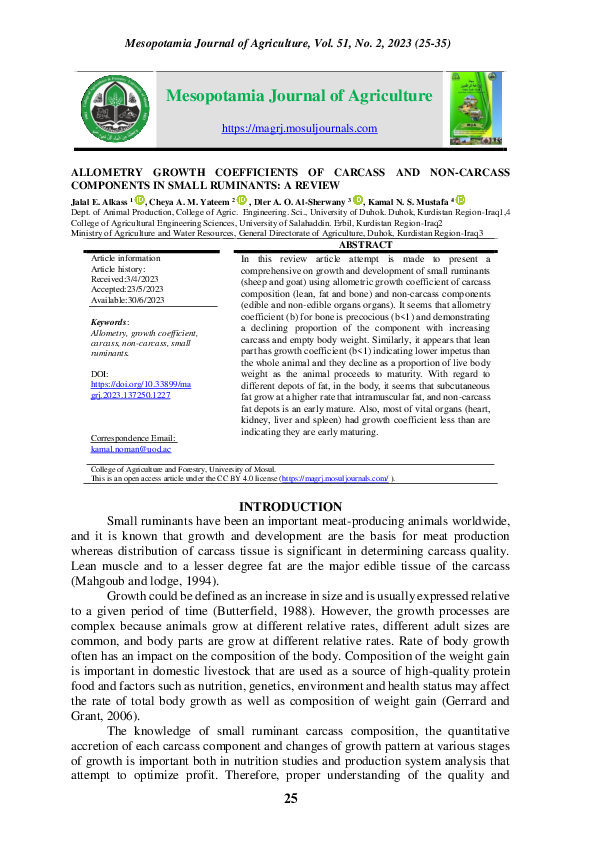 (PDF) Allometric Growth in Small Ruminants' Carcasses