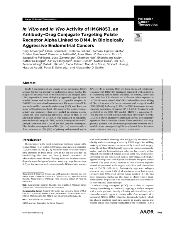 (PDF) In vitro and in vivo activity of IMGN853, an Antibody-Drug ...