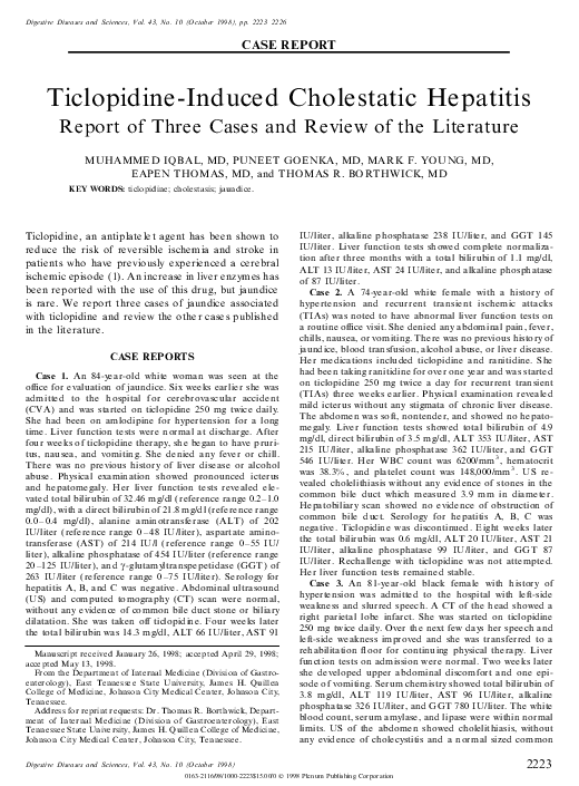 (PDF) Case Report: Ticlopidine-Induced Cholestatic Hepatitis Report of ...