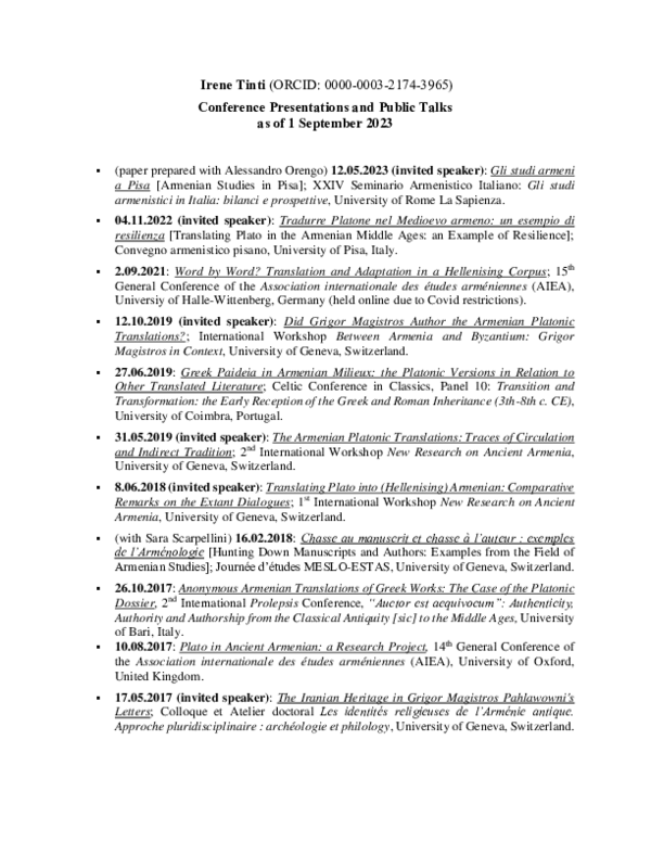 (PDF) List of Conference Presentations as of September 2023 (up-to-date ...