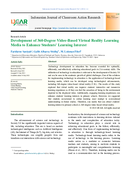 (PDF) The Development of 360-Degree Video-Based Virtual Reality ...