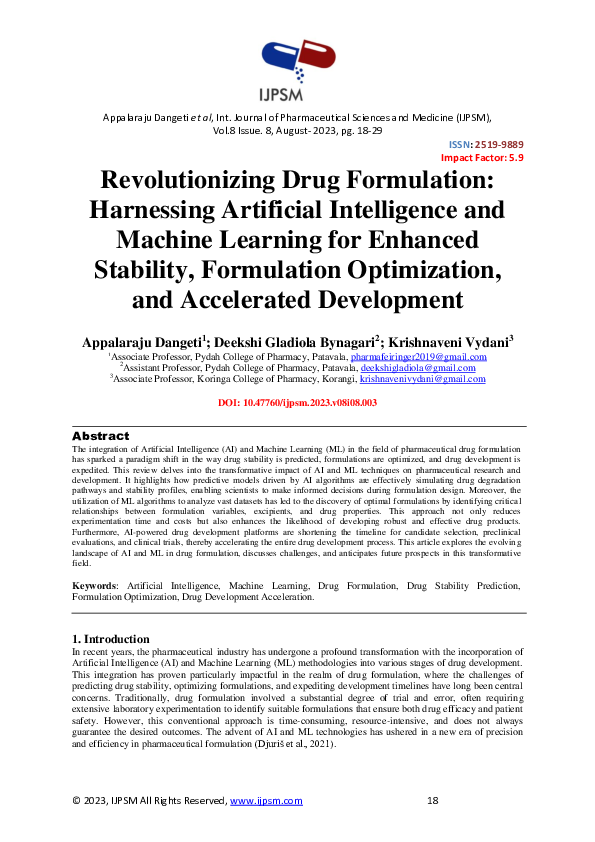 (PDF) Revolutionizing Drug Formulation: Harnessing Artificial Intelligence and Machine Learning ...