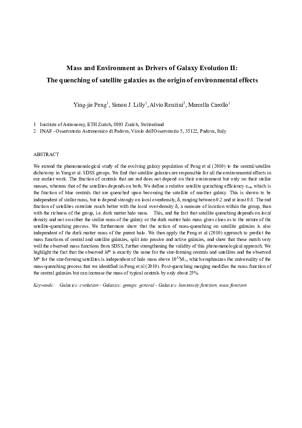 (PDF) MASS AND ENVIRONMENT AS DRIVERS OF GALAXY EVOLUTION IN SDSS AND ...
