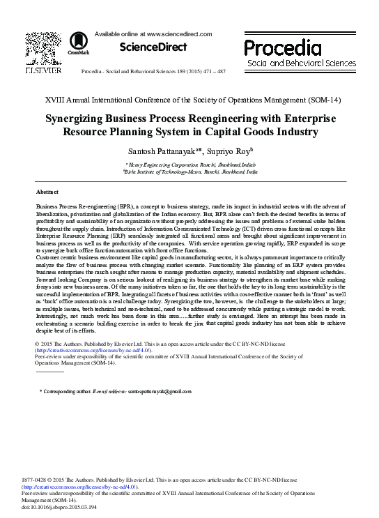 (PDF) Synergizing Business Process Reengineering with Enterprise Resource Planning System in ...