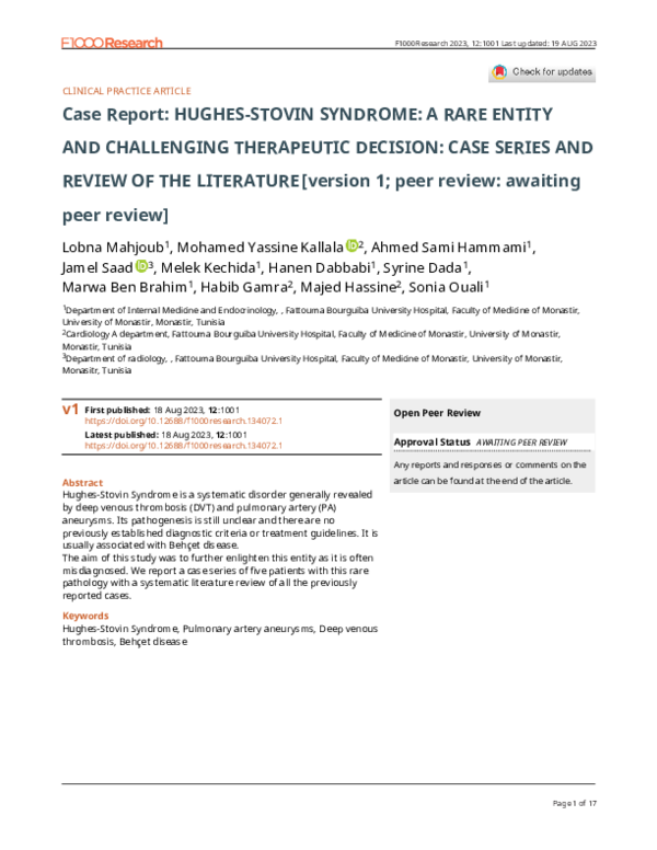 (PDF) Case Report: HUGHES-STOVIN SYNDROME: A RARE ENTITY AND ...