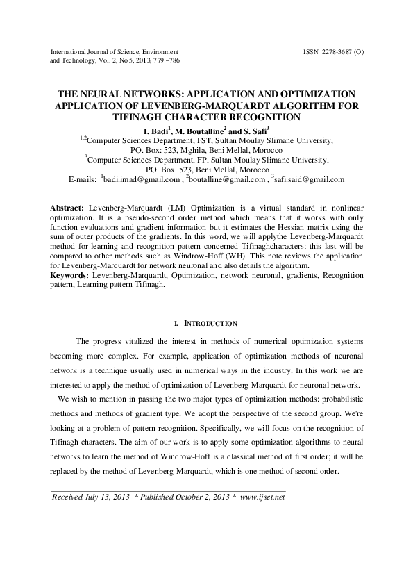 (PDF) The neural networks: application and optimization Application of Levenberg- Marquardt ...