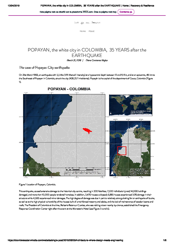 (PDF) POPAYAN, the white city in COLOMBIA, 35 YEARS after the EARTHQUAKE