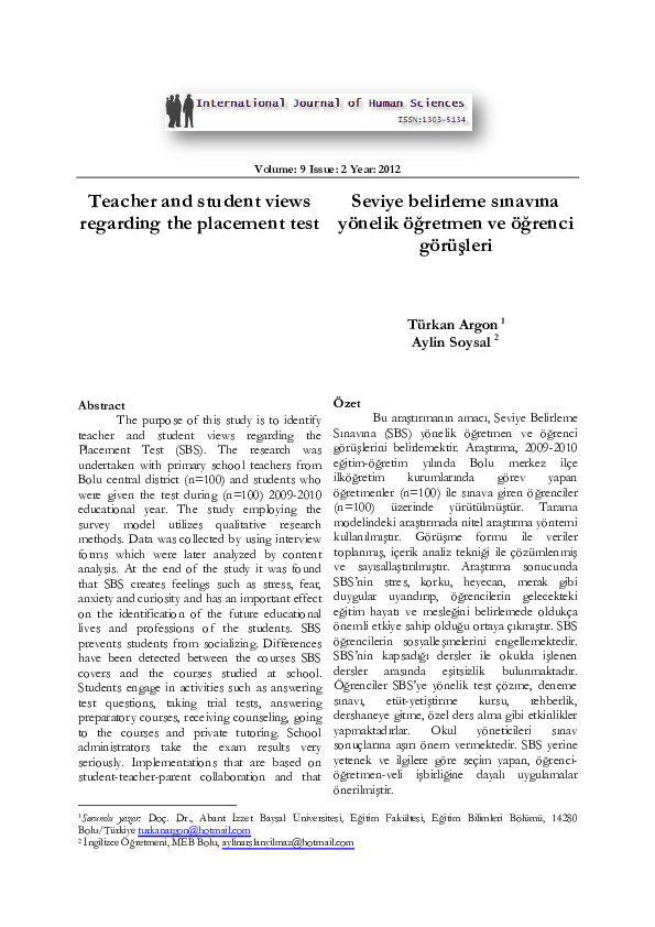 (PDF) Teacher and student views regarding the placement test