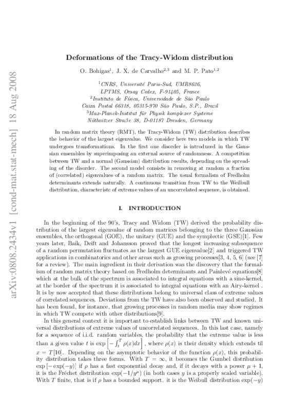 (PDF) Deformations of the Tracy-Widom distribution