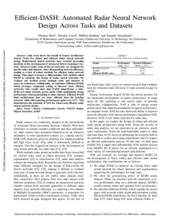 Pdf Efficient Dash Automated Radar Neural Network Design Across Tasks And Datasets