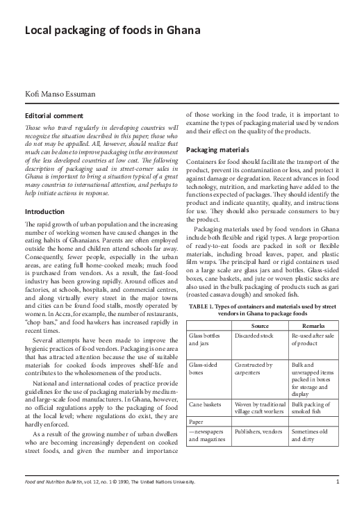 (PDF) Local packaging of foods in Ghana