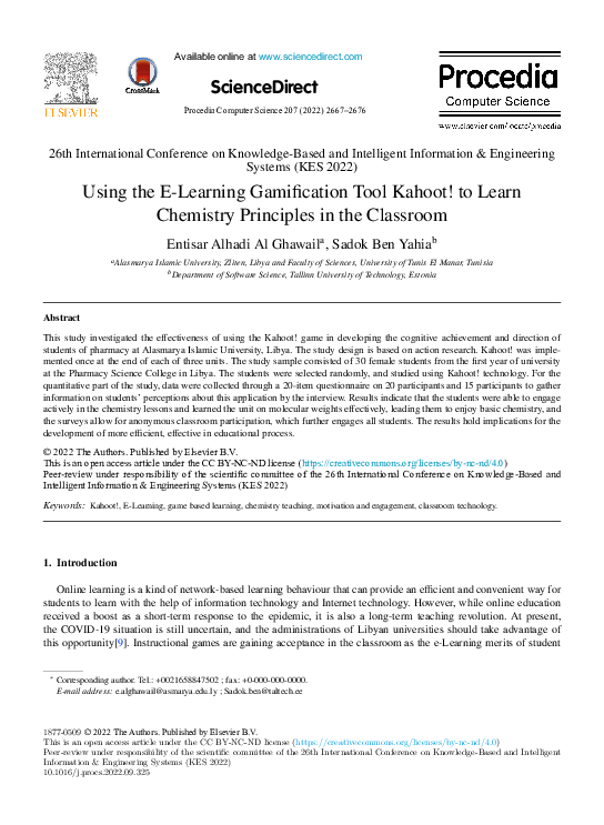 (PDF) Using the E-Learning Gamification Tool Kahoot! to Learn Chemistry ...