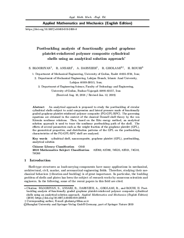 Pdf Post Buckling Analysis Of Functionally Graded Rectangular Plates