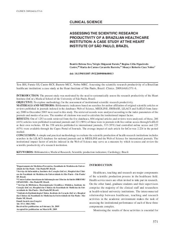 (PDF) Assessing the Scientific Research Productivity of a Brazilian Healthcare Institution: A ...