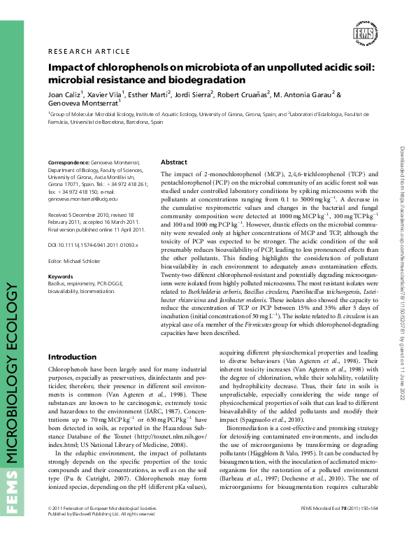 (PDF) Impact of chlorophenols on microbiota of an unpolluted acidic ...