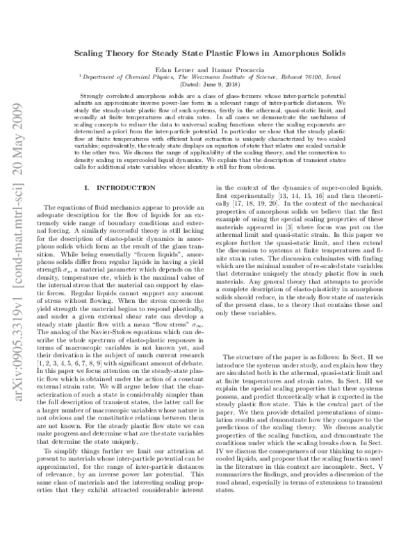 (PDF) Scaling theory for steady-state plastic flows in amorphous solids