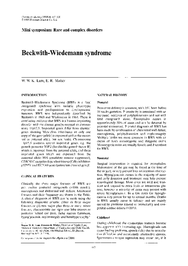 (PDF) Beckwith-Wiedemann syndrome | wayne lam - Academia.edu