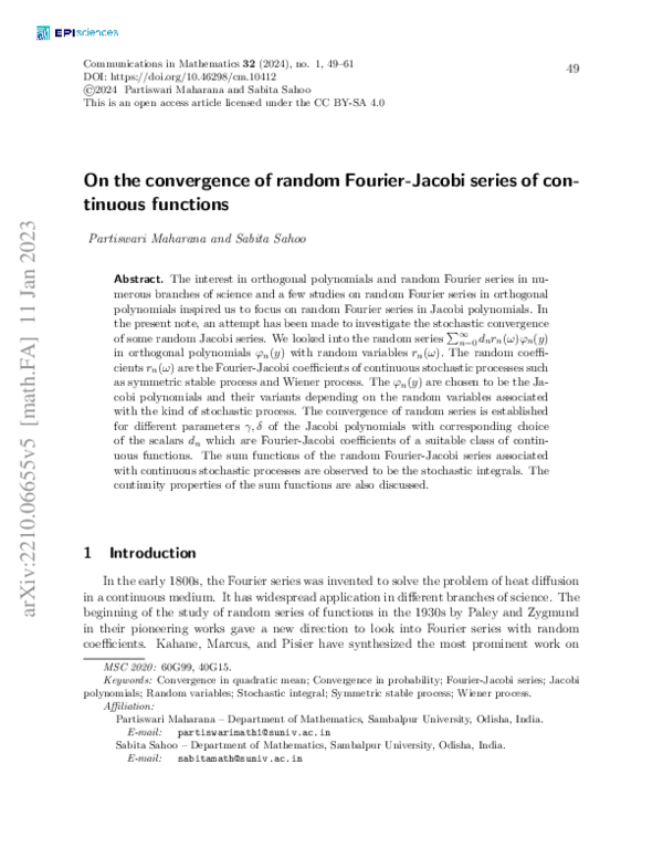 (PDF) On the Convergence of Random Fourier-Jacobi Series of Continuous functions
