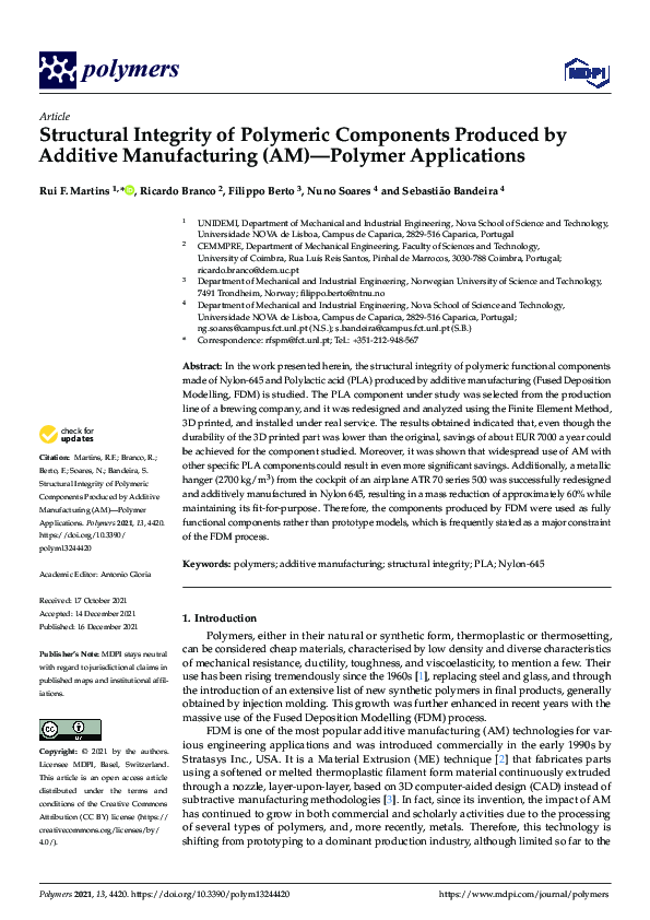 (PDF) Structural Integrity of Polymeric Components Produced by Additive ...