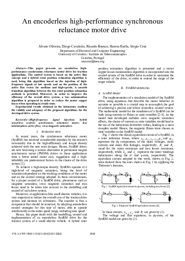Pdf An Encoderless High Performance Synchronous Reluctance Motor Drive Ricardo Branco