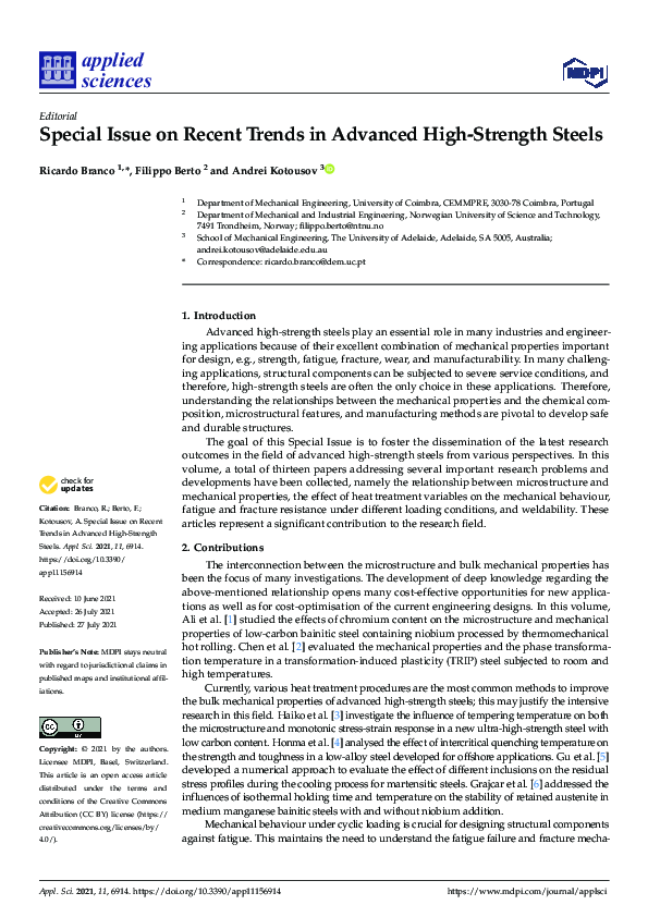 (PDF) Special Issue on Recent Trends in Advanced High-Strength Steels