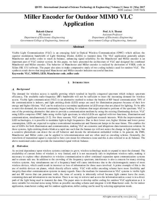 (PDF) Miller Encoder for Outdoor MIMO VLC Application