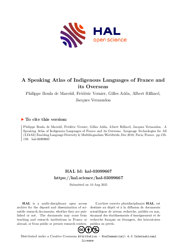 (PDF) A Speaking Atlas of Indigenous Languages of France and its Overseas