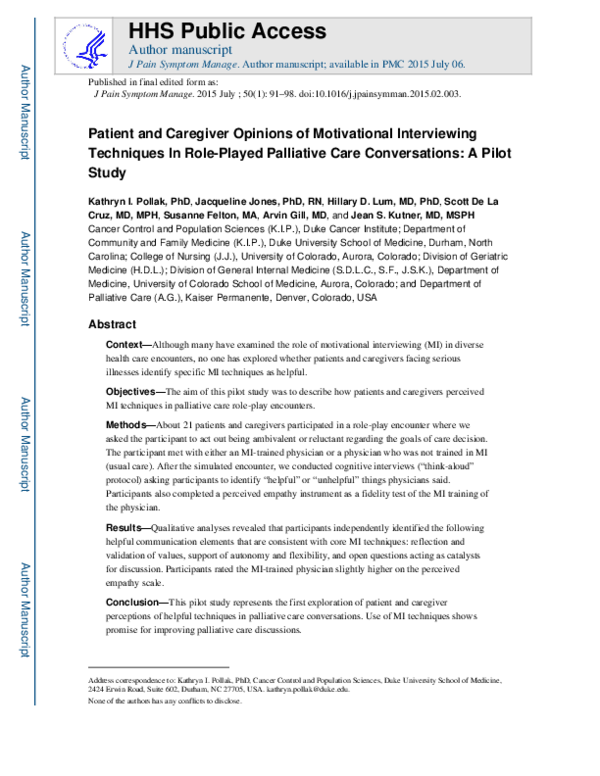 (PDF) Patient and Caregiver Opinions of Motivational Interviewing ...