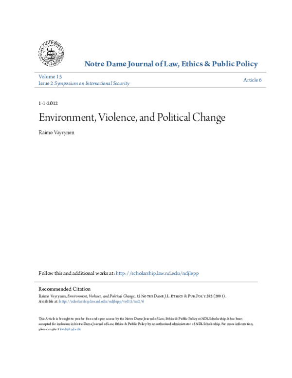 (PDF) Environment, Violence, and Political Change