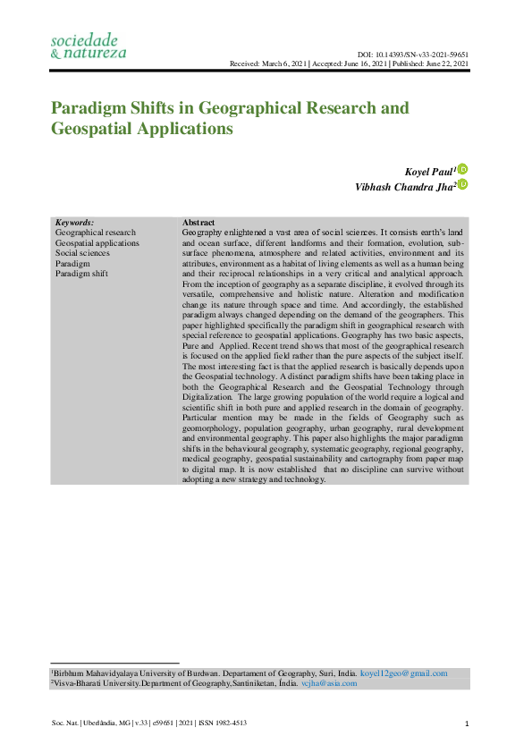 (PDF) Paradigm Shifts in Geographical Research and Geospatial Applications