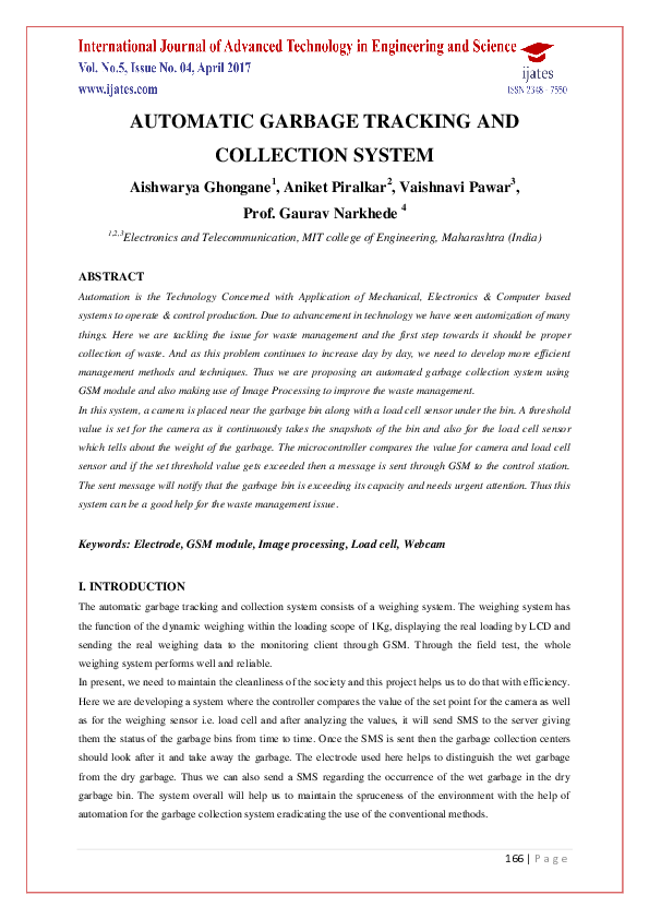 (PDF) Automatic Garbage Tracking and Collection System
