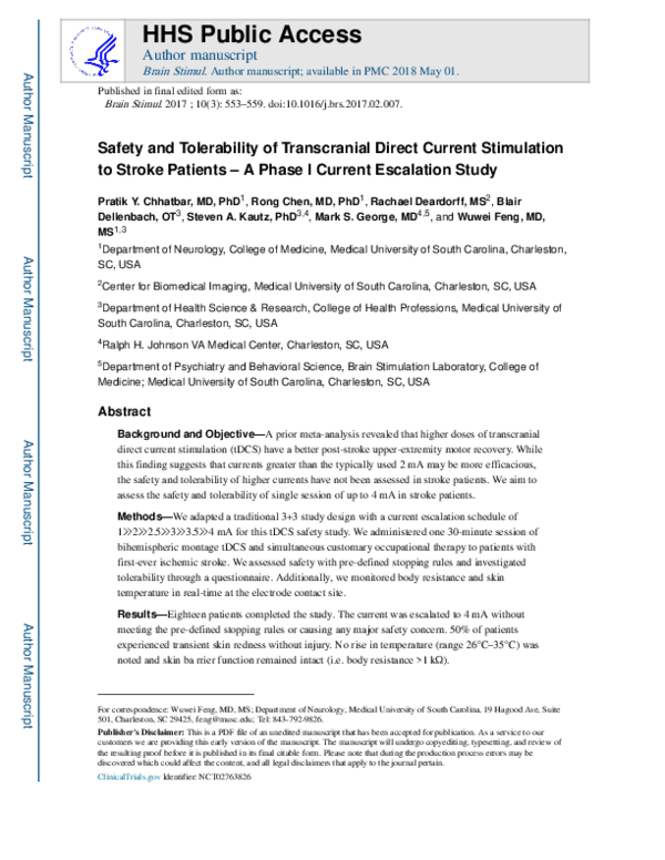 (PDF) Safety and tolerability of transcranial direct current stimulation to stroke patients - A ...