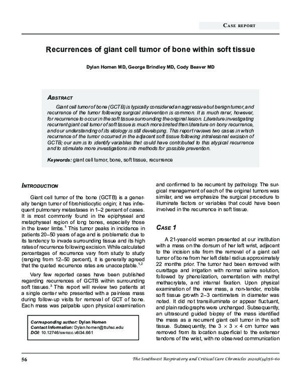 (PDF) Recurrences of giant cell tumor of bone within soft tissue