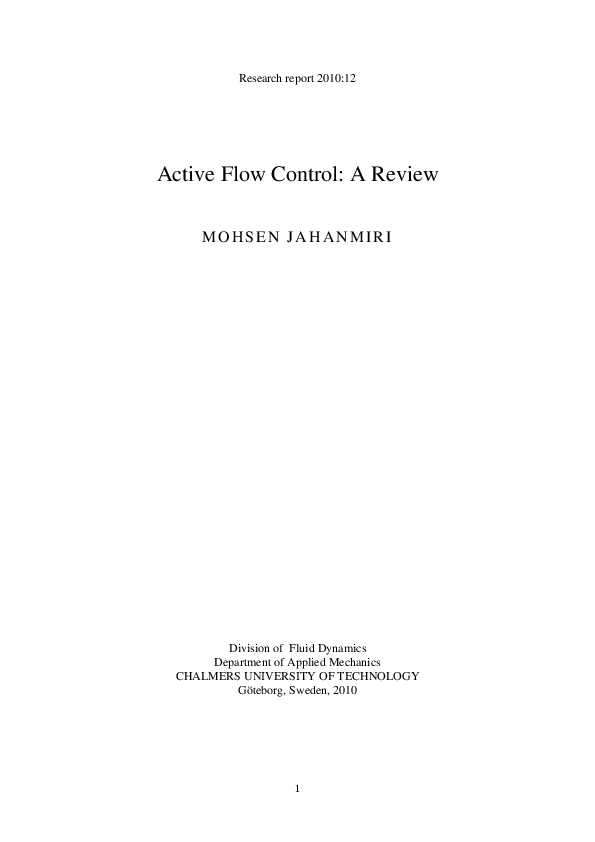 (PDF) Active Flow Control: A Review