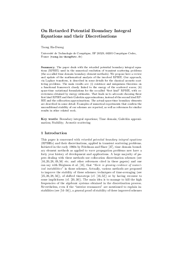 (PDF) On Retarded Potential Boundary Integral Equations and their Discretisation
