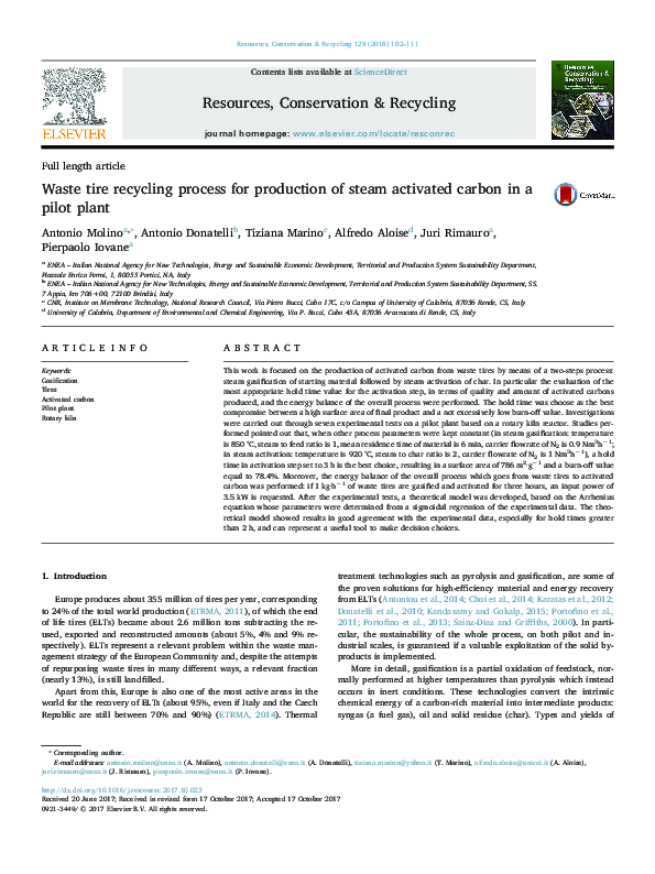 (PDF) Waste tire recycling process for production of steam activated ...