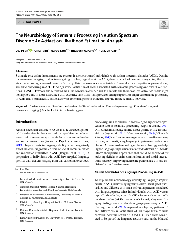 (PDF) The Neurobiology of Semantic Processing in Autism Spectrum ...