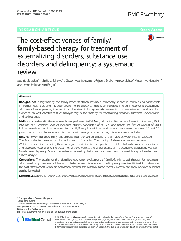 (PDF) The cost-effectiveness of family/family-based therapy for ...